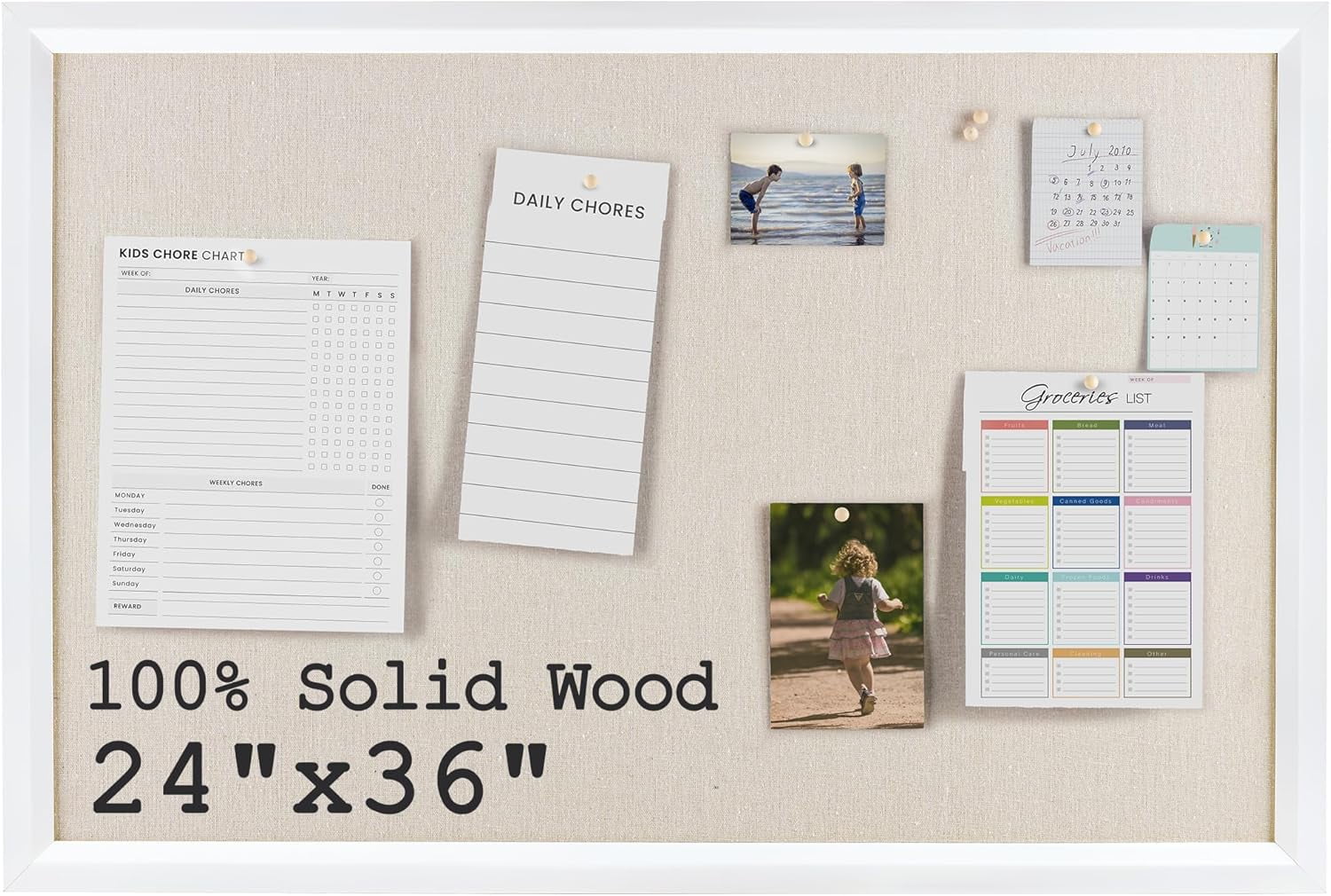 Board Cork Board with Linen, 100% Wood Framed 24" x 36" Bulletin Board ...