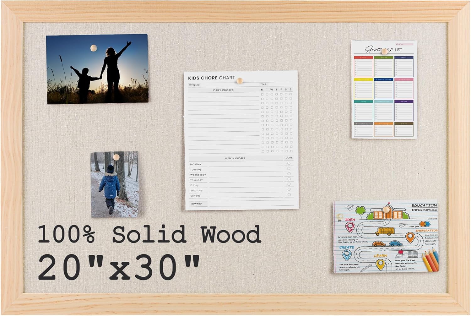 Board Cork Board with Linen, 100% Wood Framed 30" x 20" Bulletin Board ...