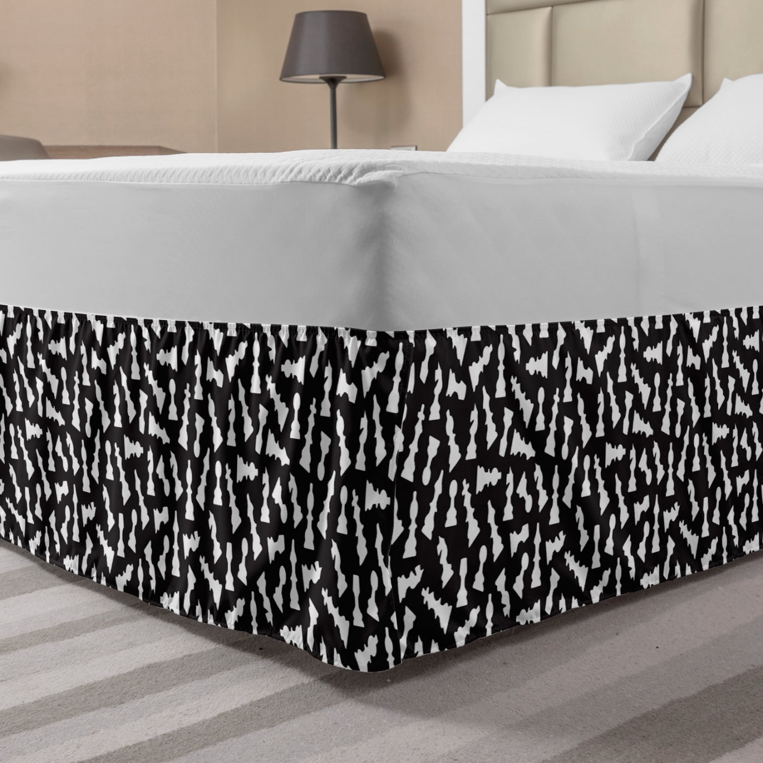 Board Game Bed Skirt, Composition with Chess Piece Silhouettes Game ...