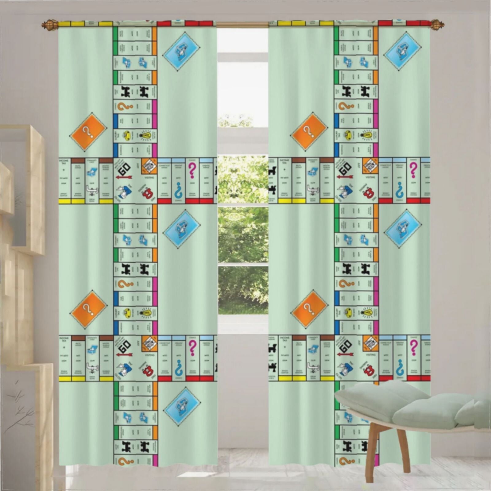 Board Game Board Monopoly Sheer Window Curtains for Living Room Kitchen ...