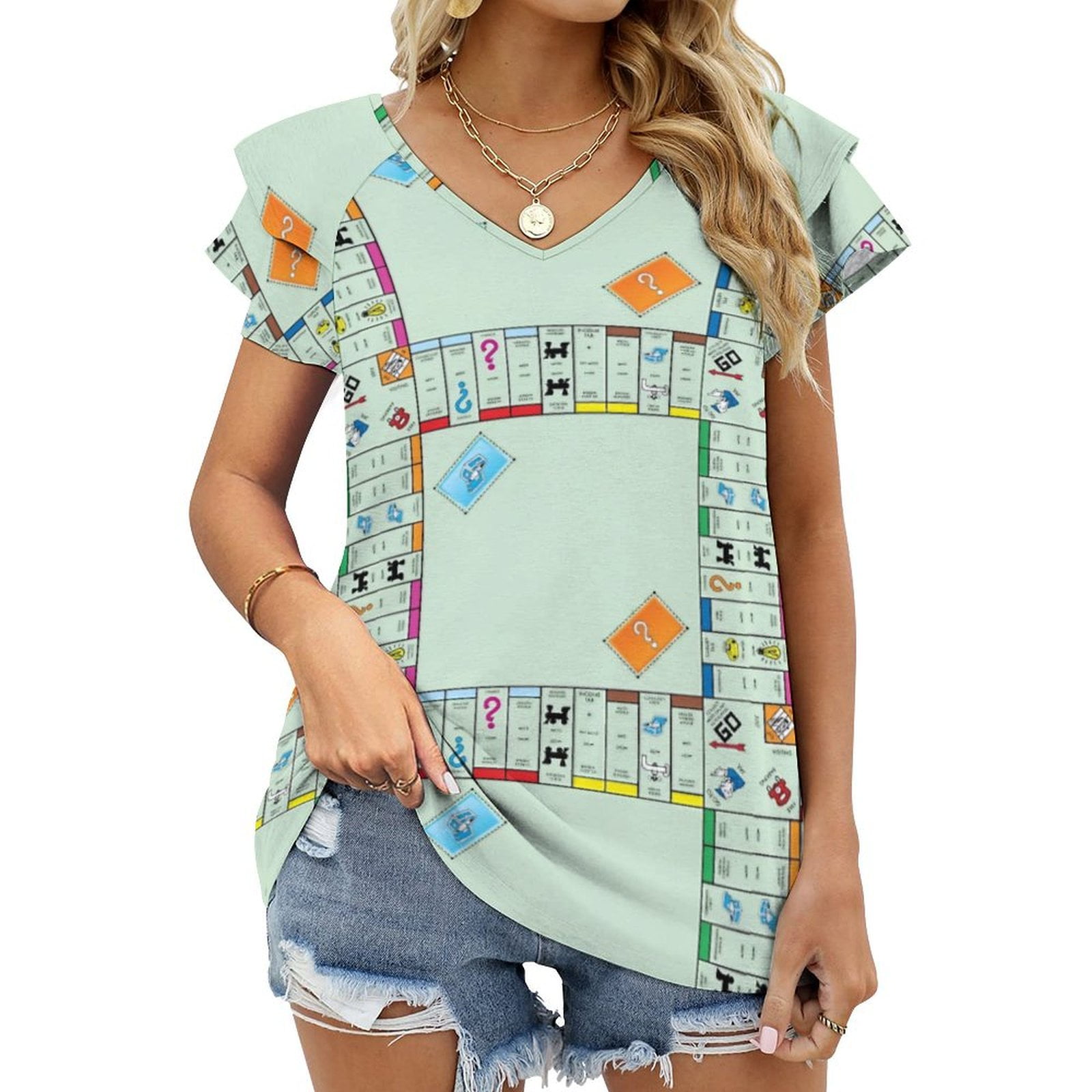 Board Game Board- Monopoly Short Sleeve T Shirts Summer V Neck Tops ...