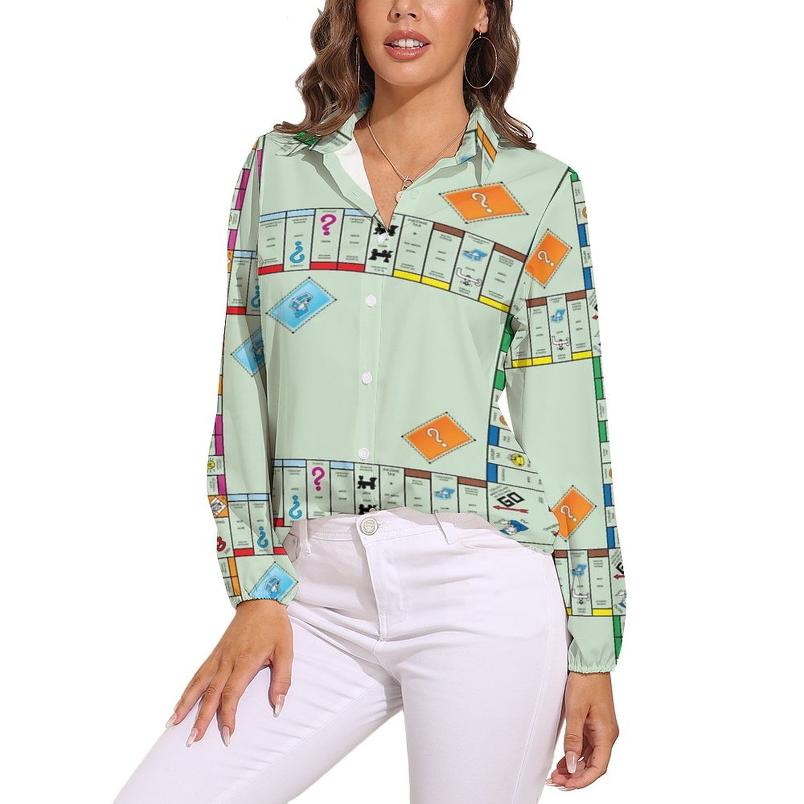 Board Game Board Monopoly Vntage Casual Long Sleeve Shirt Blouse Woman ...