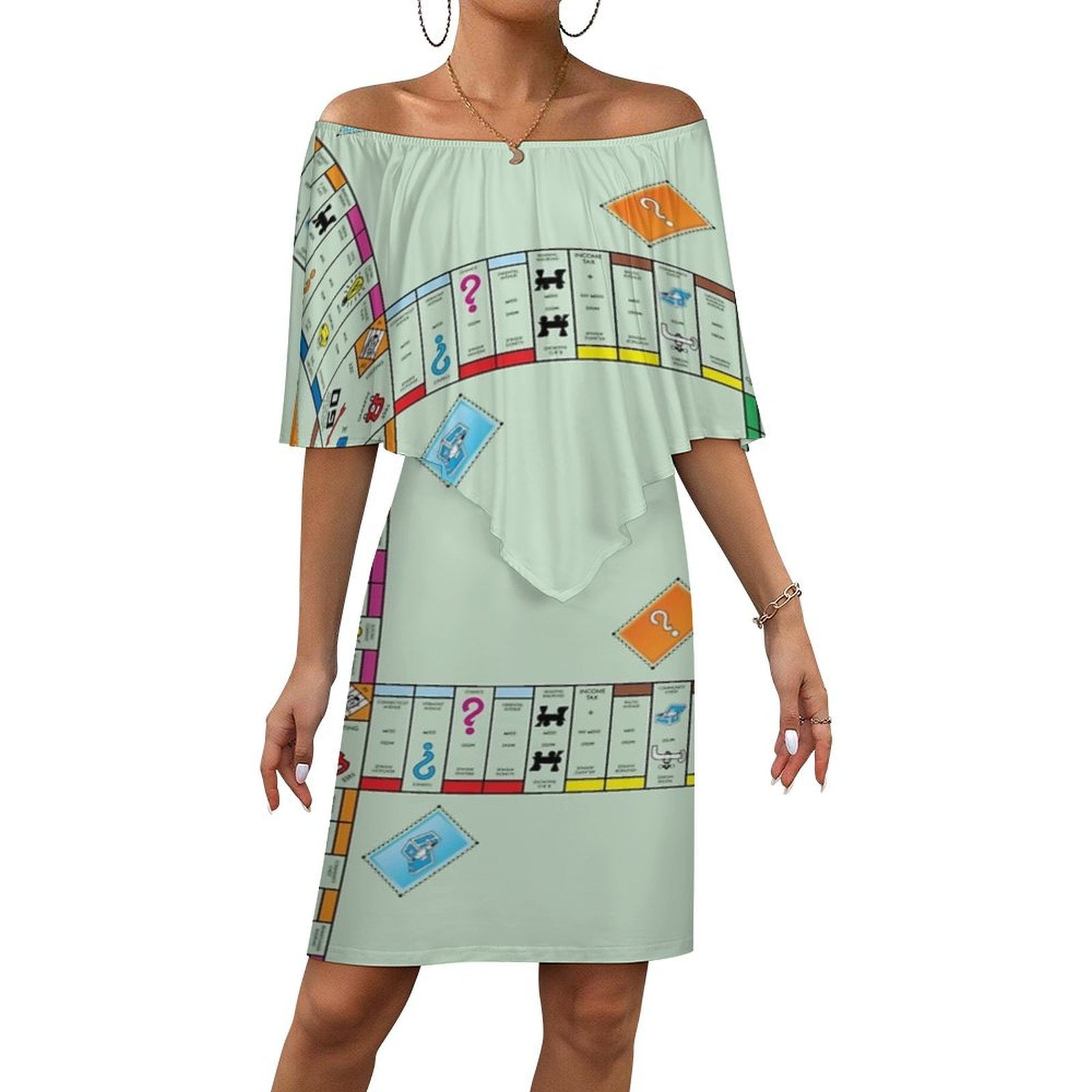 Board Game Board Monopoly Women's Off The Shoulder Ruffles Summer ...