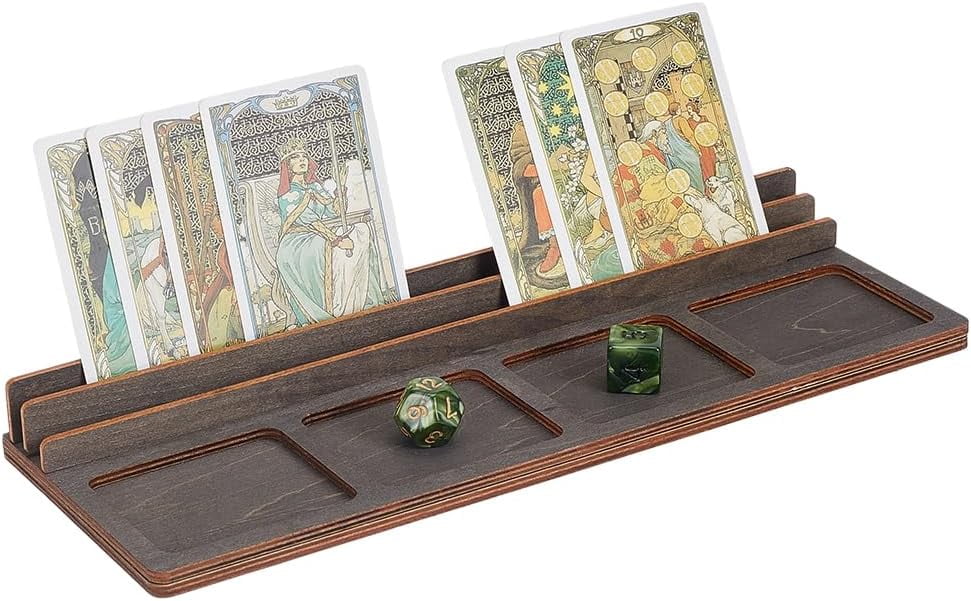 Board Game Card Holder with Tray Wood Tabletop Gaming Card Rail Dark ...