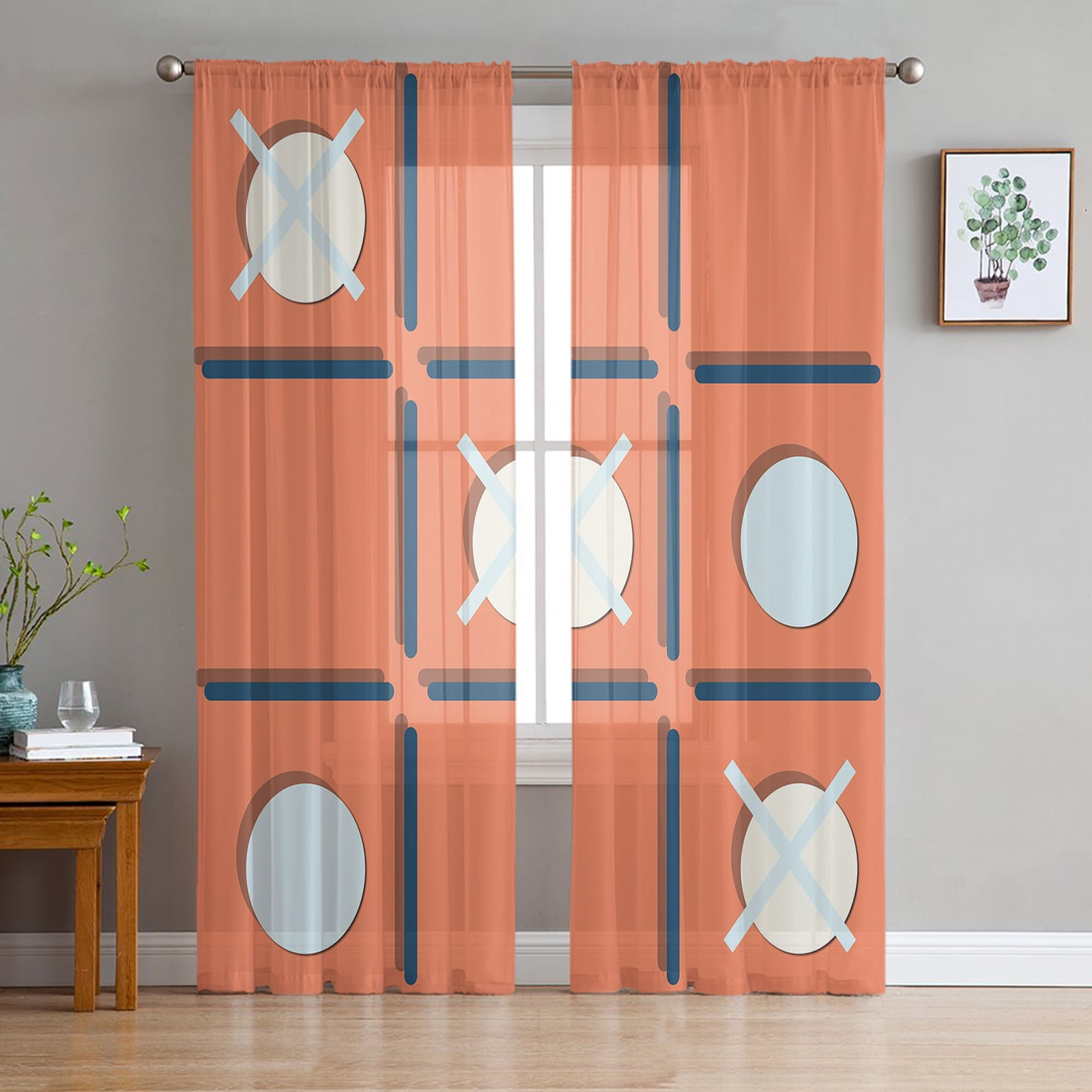 Board Game Orange Tulle Curtains for Living Room Bedroom Sheer Voile ...