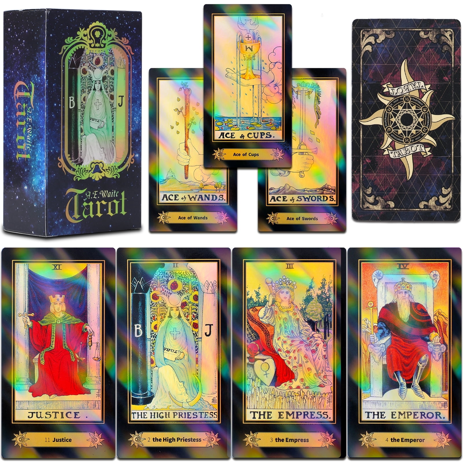 78 Holographic Tarot Cards Future Telling Game with Colorful Box ...
