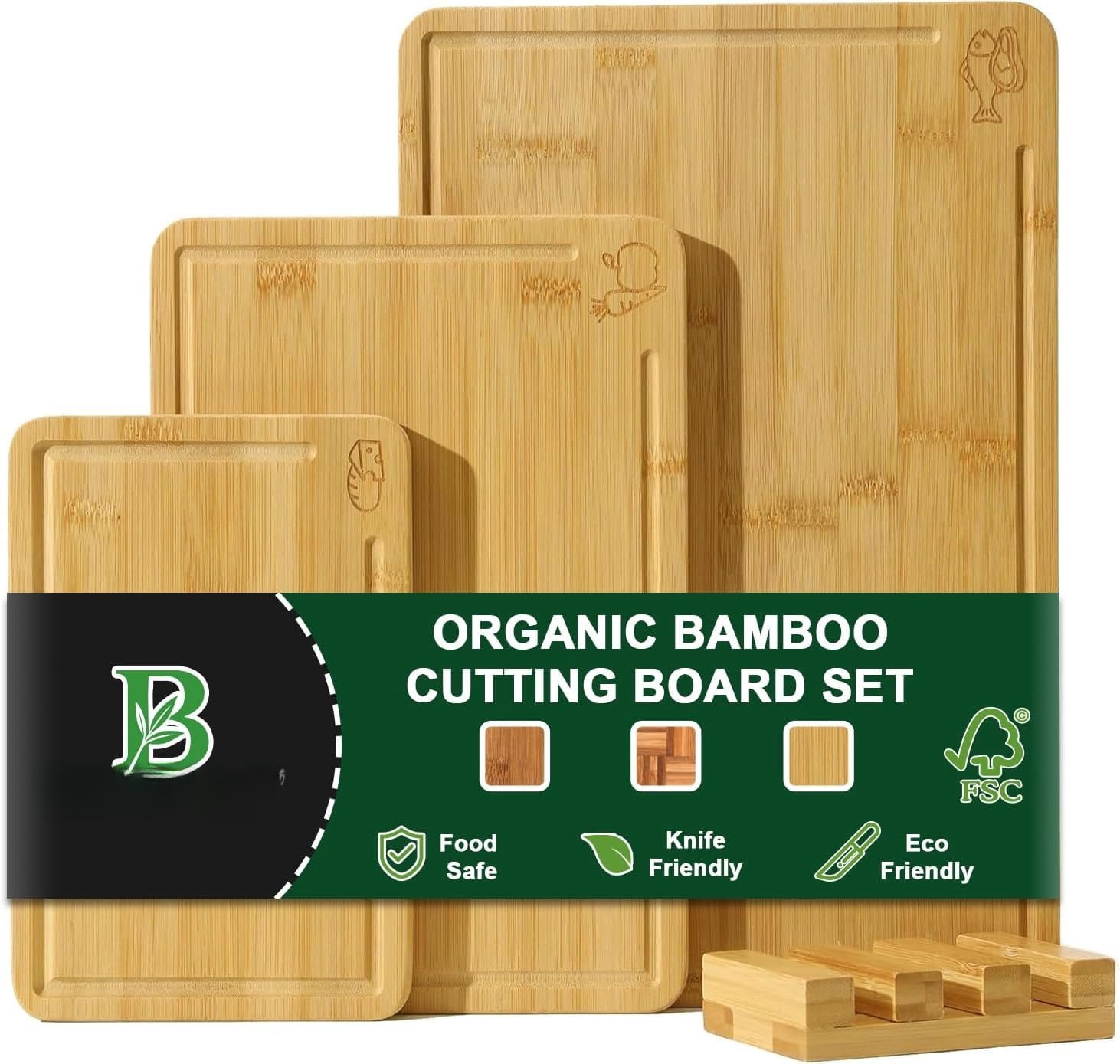 Board Set, 3- Wooden Chopping Boards for Kitchen, Non- Butcher Block ...