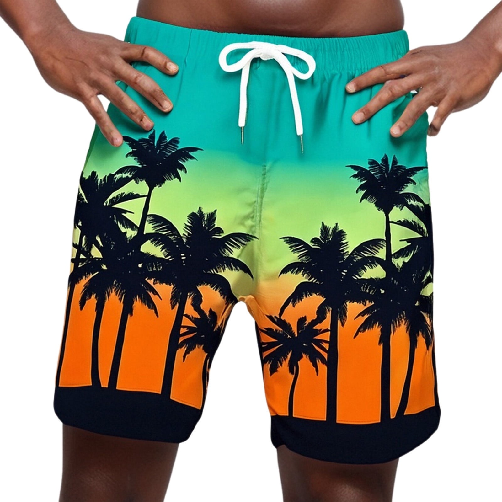 Board Shorts for Men Swim 5 Inch Quick Dry Boxer Shorts Hawaiian Palm ...