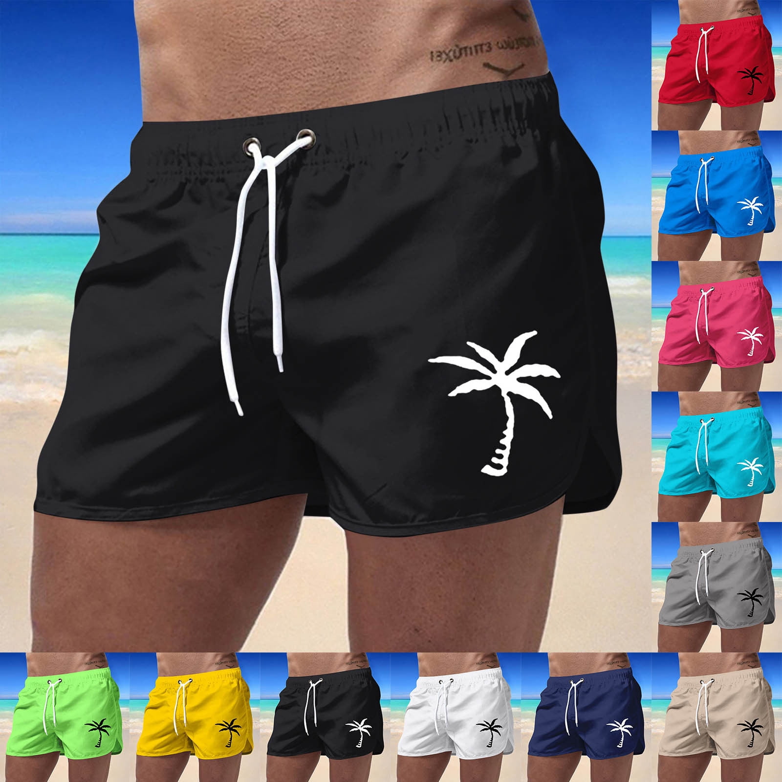 Board Shorts Summer Sports Plus Size Fashion Casual Travel Coconut Tree ...