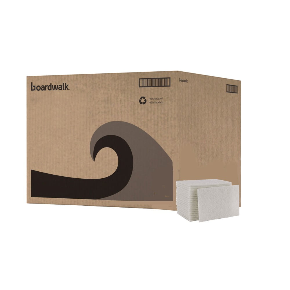 Boardwalk Light-Duty Kitchen Cleaning Scour Pad, 6x9 in, White, Scratch ...
