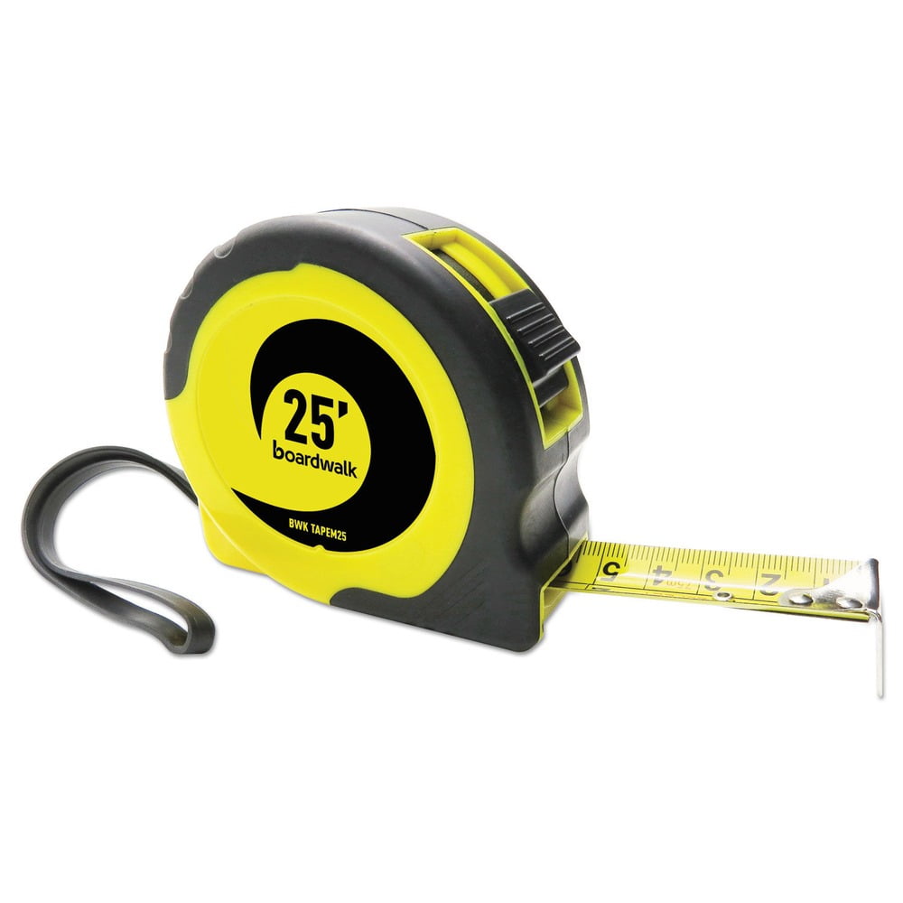 Boardwalk Easy Grip Tape Measure, 25 Ft, Plastic Case, Black And Yellow ...
