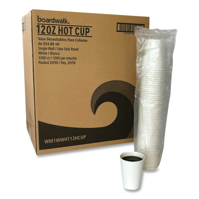 Boardwalk Disposable Paper Hot Cups, 12 oz, White, 1,000/Carton ...