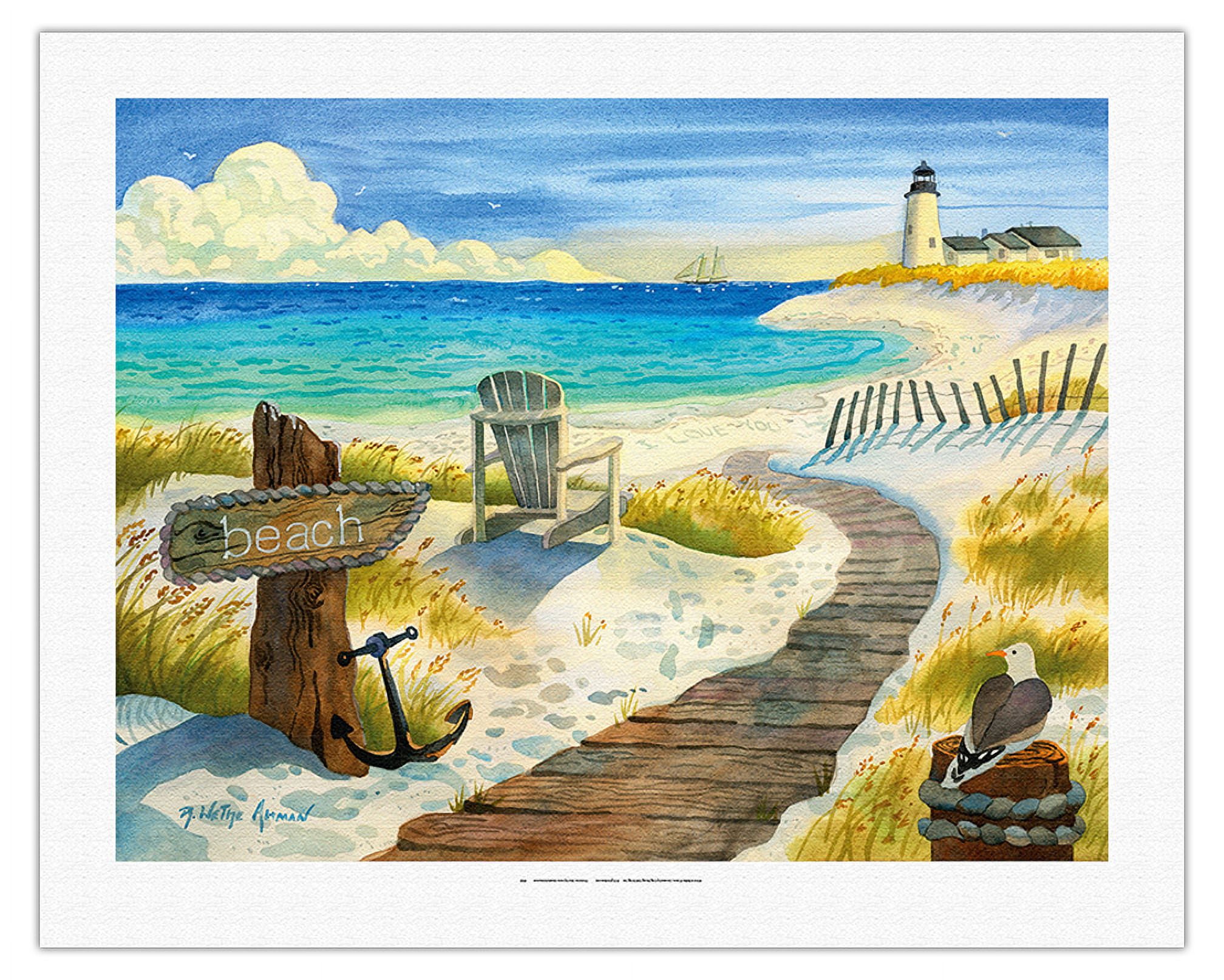 Boardwalk to the Lighthouse - Beach Chair Ocean View - From an Original ...