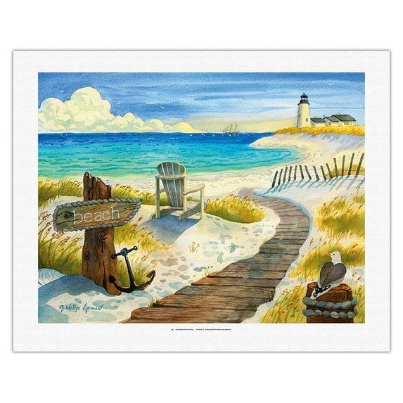Boardwalk to the Lighthouse - Beach Chair Ocean View - From an Original ...