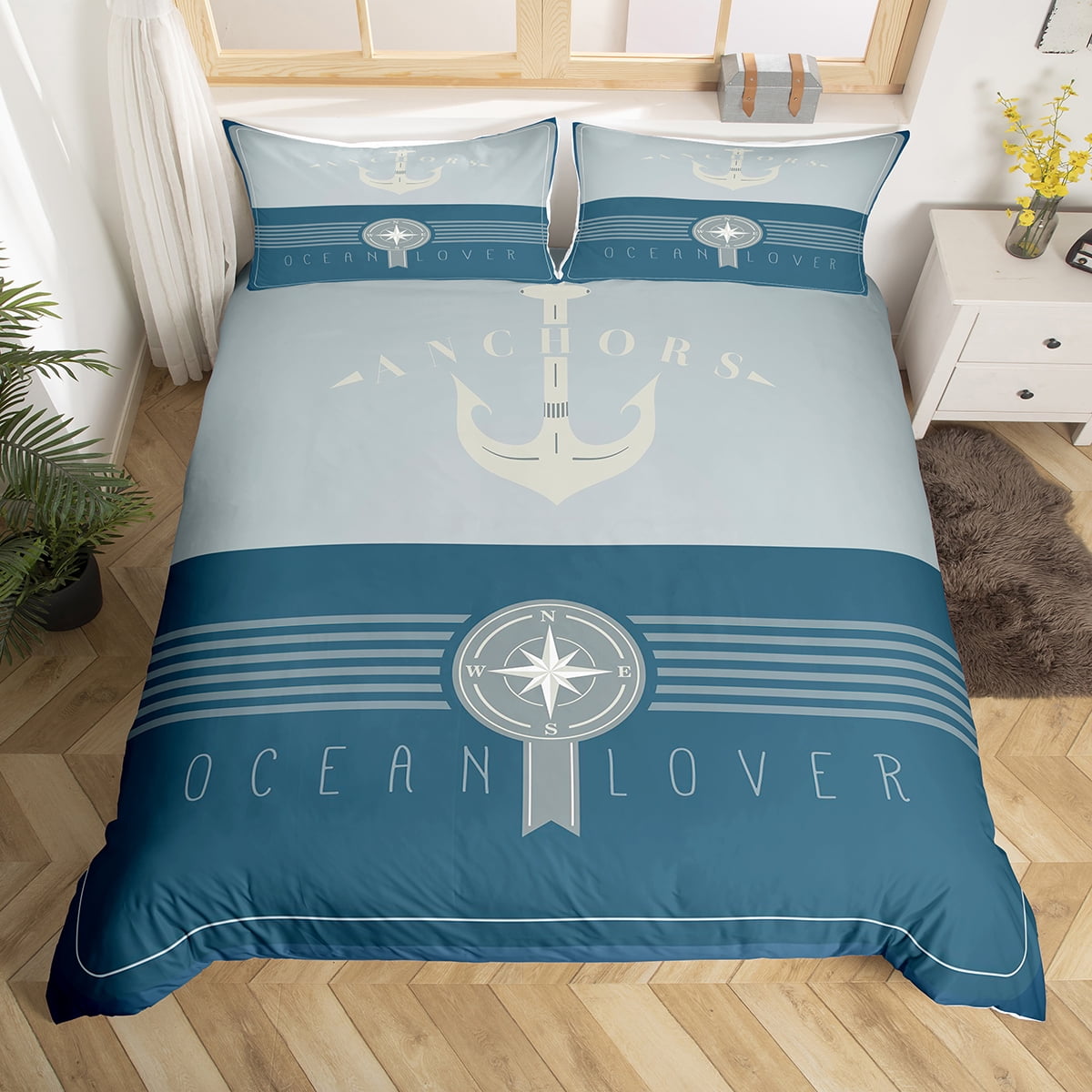 Boat Anchor Duvet Cover Nautical Bedding Set for Women Boys,Boat Compass Comforter Cover Vintage ...