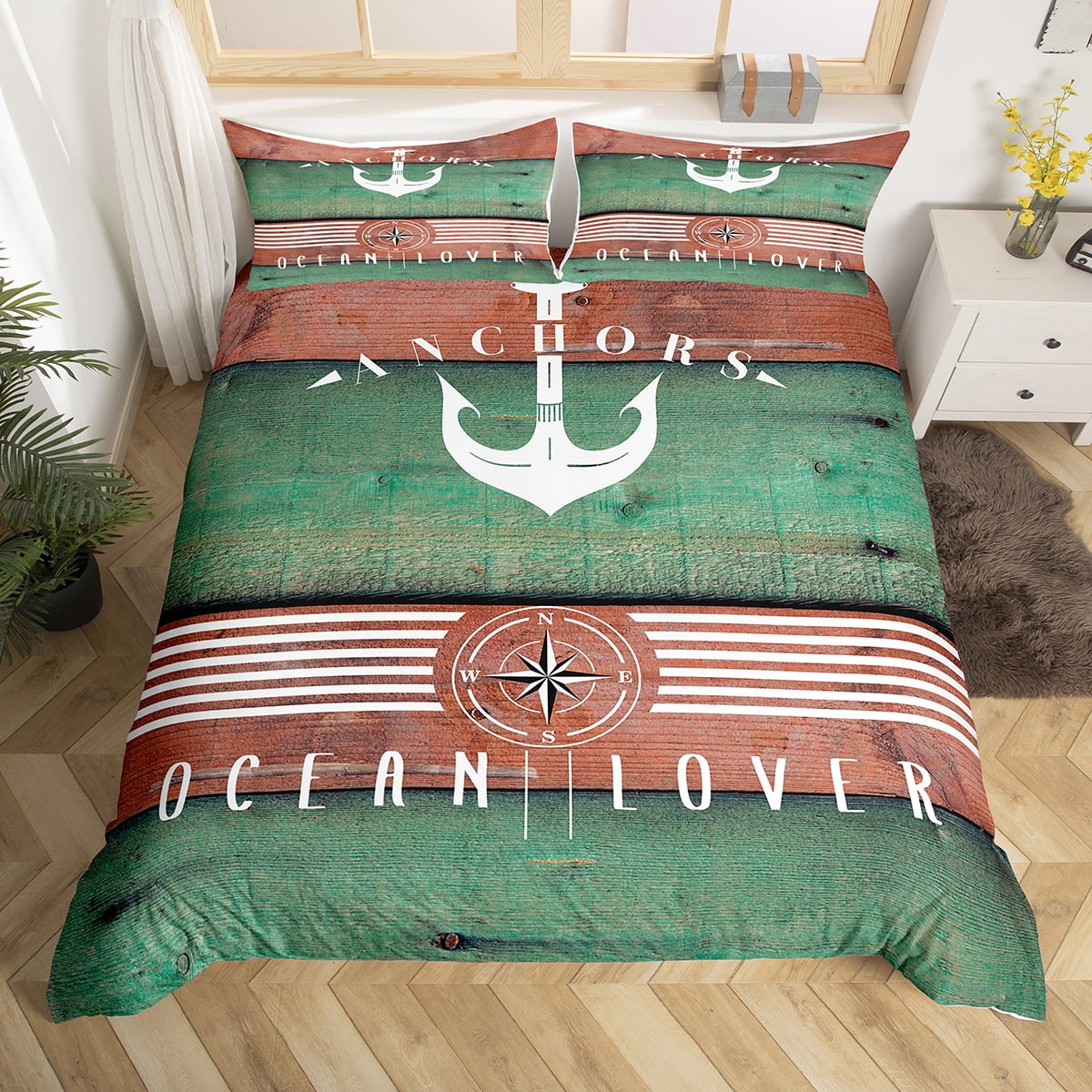 Boat Anchor Duvet Cover Nautical Bedding Set for Women Boys,Boat Compass Comforter Cover Vintage ...