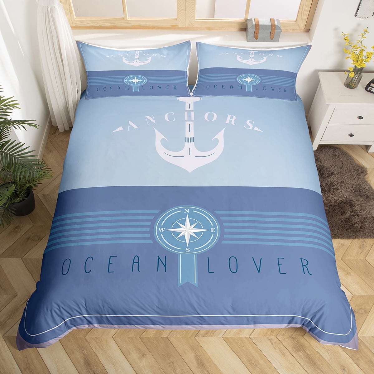 Boat Anchor Duvet Cover Nautical Bedding Set for Women Boys,Boat Compass Comforter Cover Vintage ...