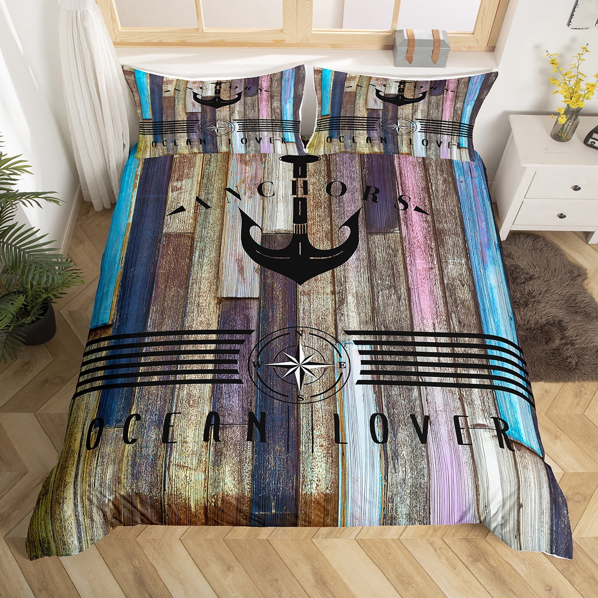 Boat Anchor Duvet Cover Nautical Bedding Set for Women Boys,Boat Compass Comforter Cover Vintage ...