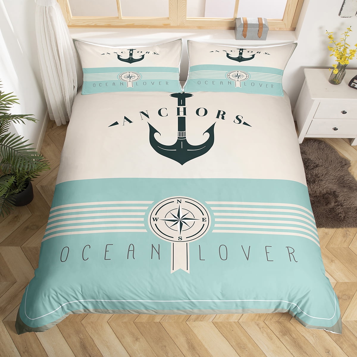 Boat Anchor Duvet Cover Nautical Bedding Set for Women Boys,Boat Compass Comforter Cover Vintage ...