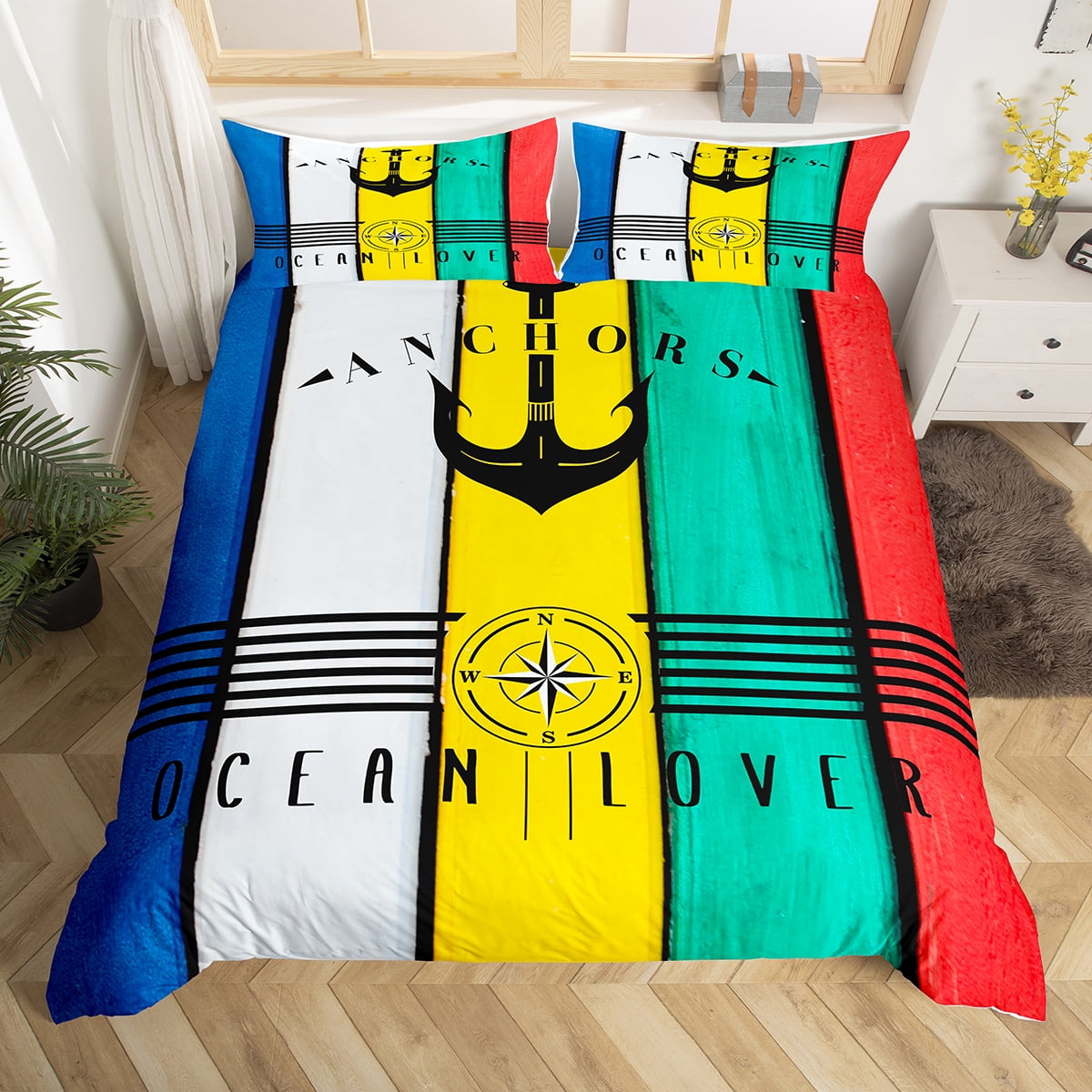 Boat Anchor Duvet Cover Nautical Bedding Set for Women Boys,Boat Compass Comforter Cover Vintage ...