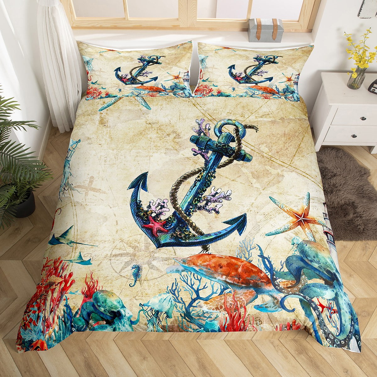 Boat Anchor Duvet Cover Nautical Rope Knot King Bedding Set for Boys ...