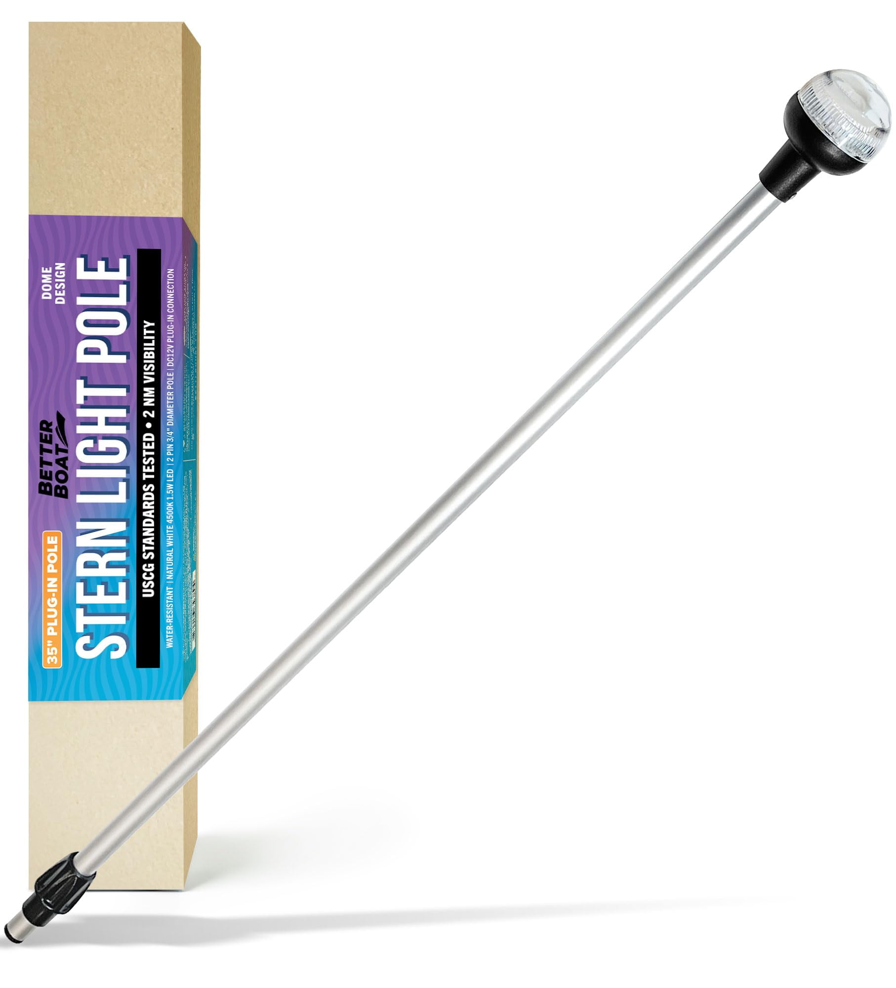 Boat Anchor Light Pole, 35" LED Stern Light, USCG Tested Waterproof ...