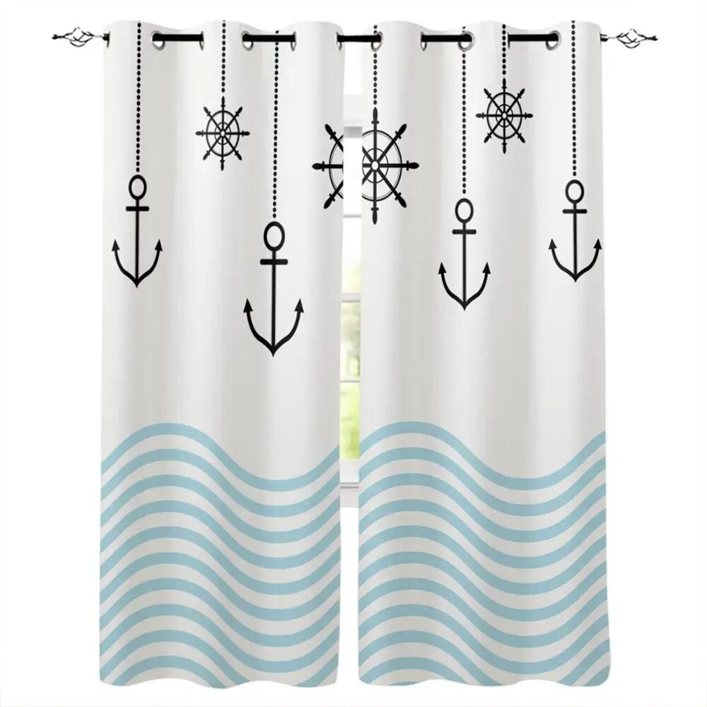Boat Anchor Ocean Ship Black Window Curtains Living Room Curtain Home ...