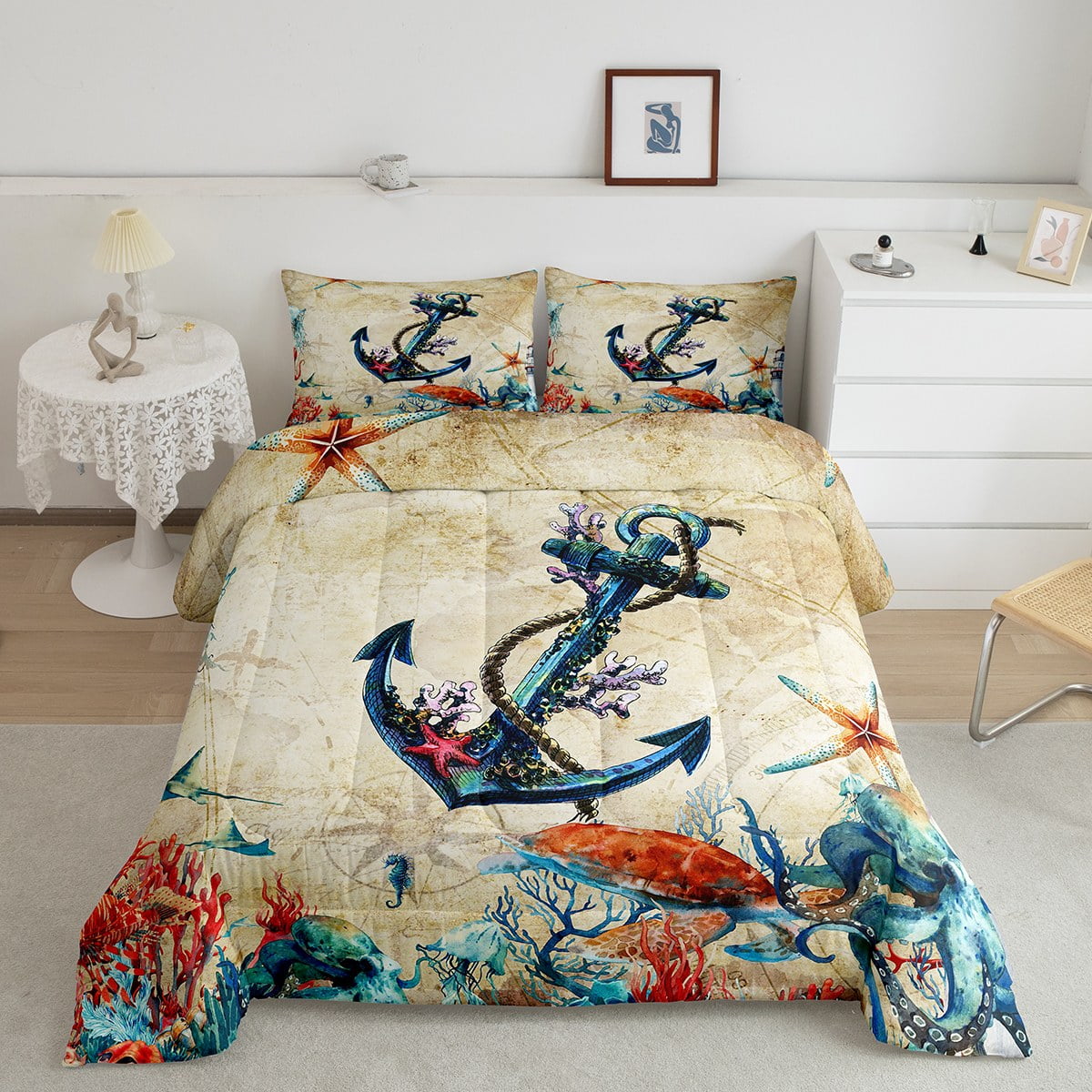 Boat Anchor Queen Comforter Set Nautical Rope Knot Bedding Set for Boys ...