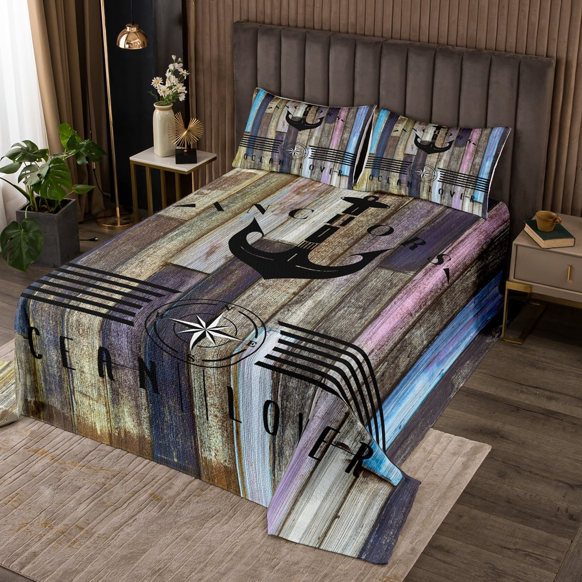 Boat Anchor Quilt Set Nautical Bedspread Set for Women Boys,Boat ...