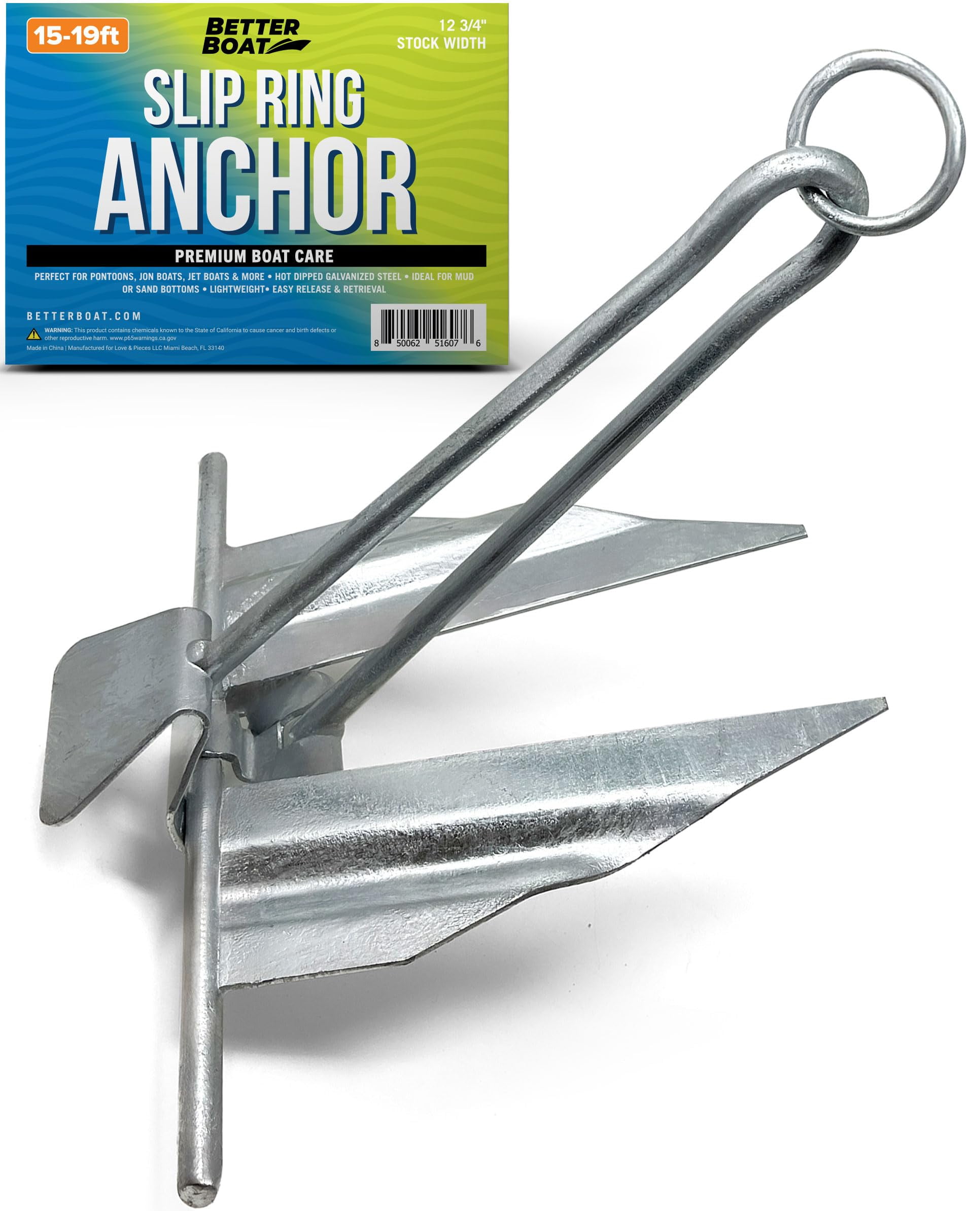 Boat Anchor with Slip Ring, Fluke Design for Pontoon, Jon Boat, or ...