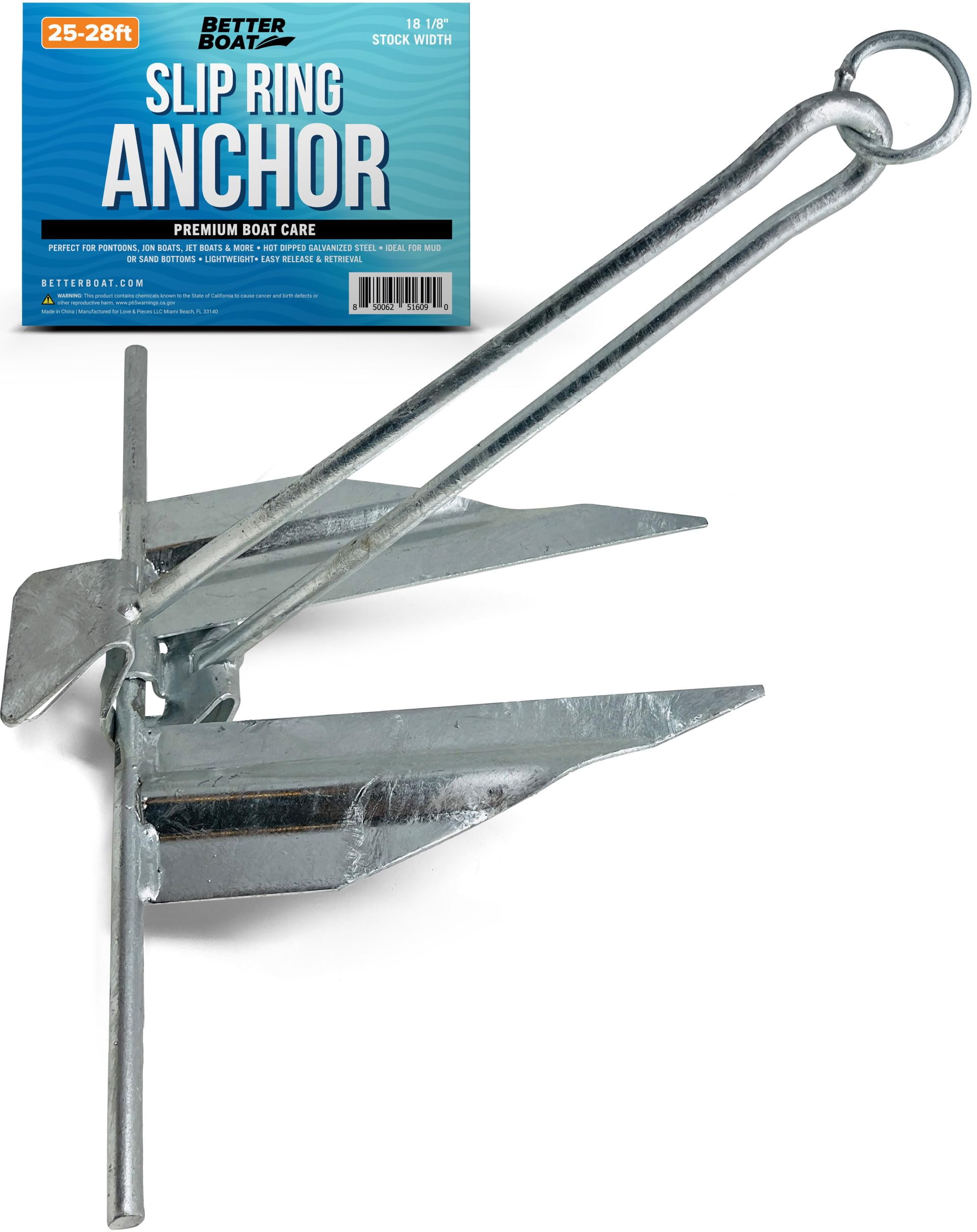 Boat Anchor with Slip Ring, Fluke Design for Pontoon, Jon Boat, or ...