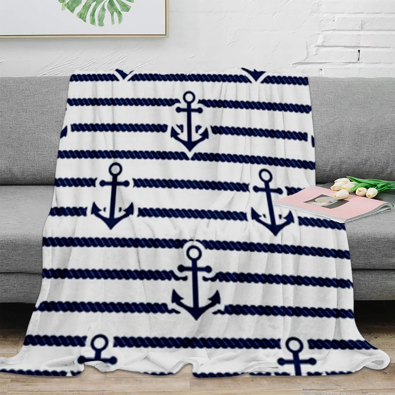 Boat Anchor Stripes White Throw Blanket Portable Warm Blanket Blankets ...
