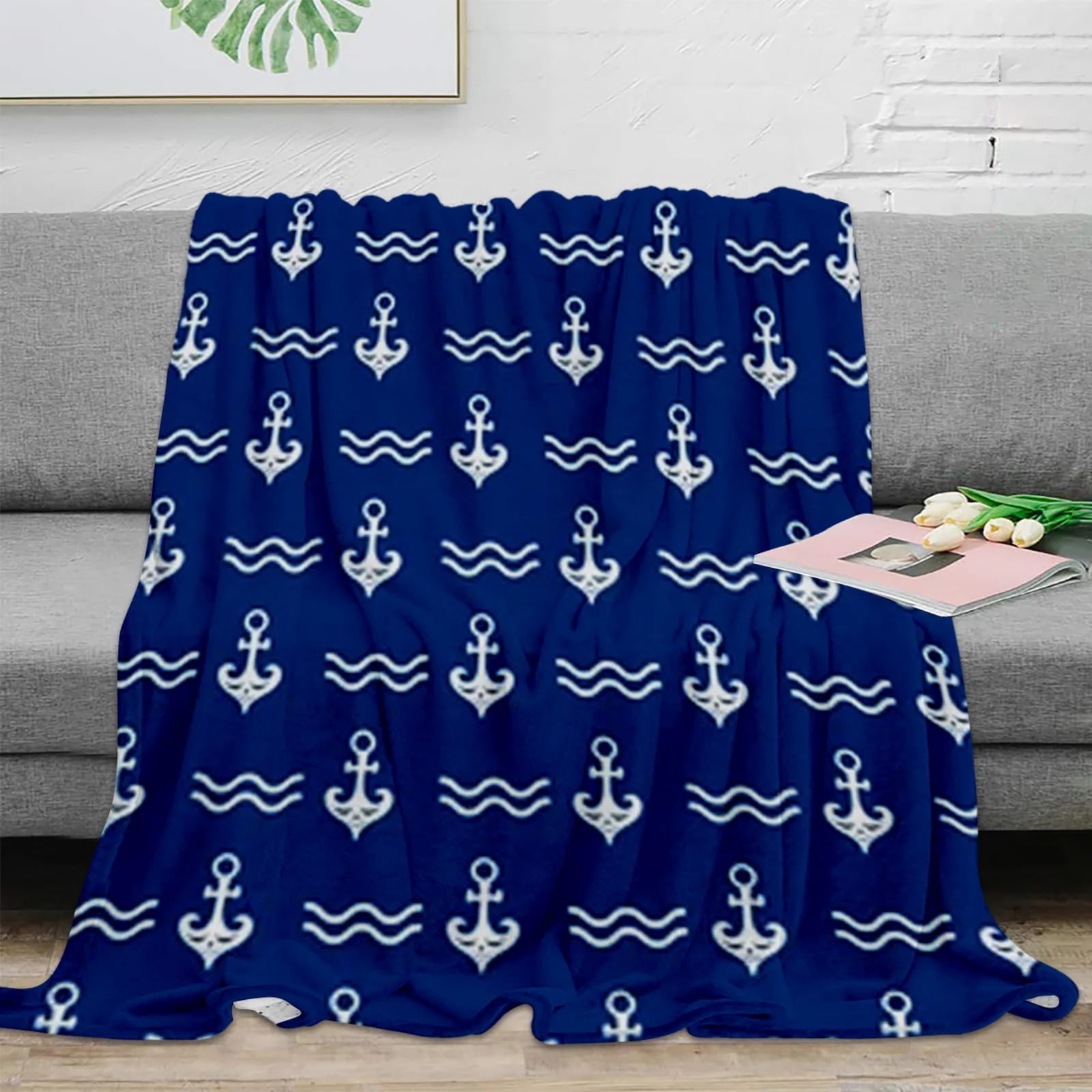 Boat Anchor Stripes White Throw Blanket Portable Warm Blanket Blankets ...