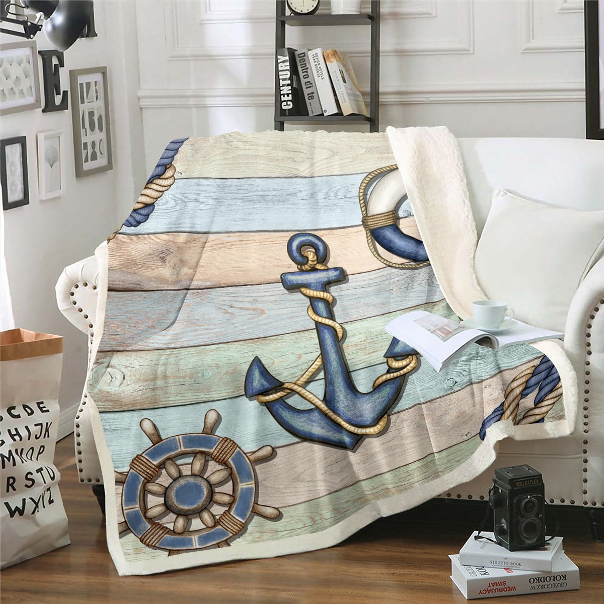 Boat Anchor Throw Blanket Steering Wheel Fleece Blanket for Teens,Retro ...