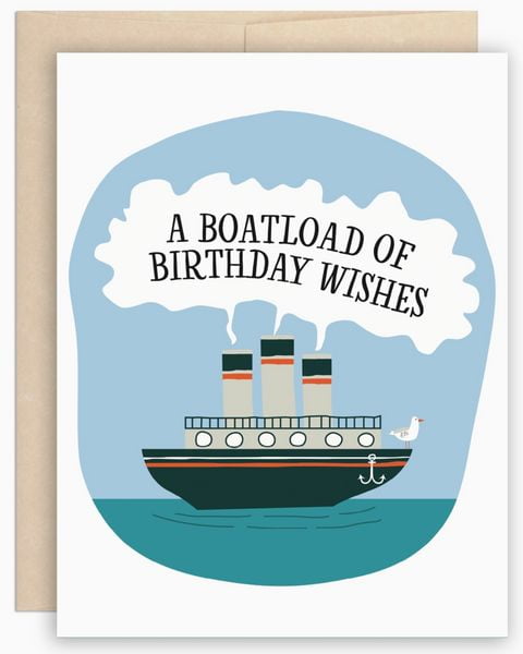 Boat Birthday Card – "A Boatload of Birthday Wishes" Design – Blank ...