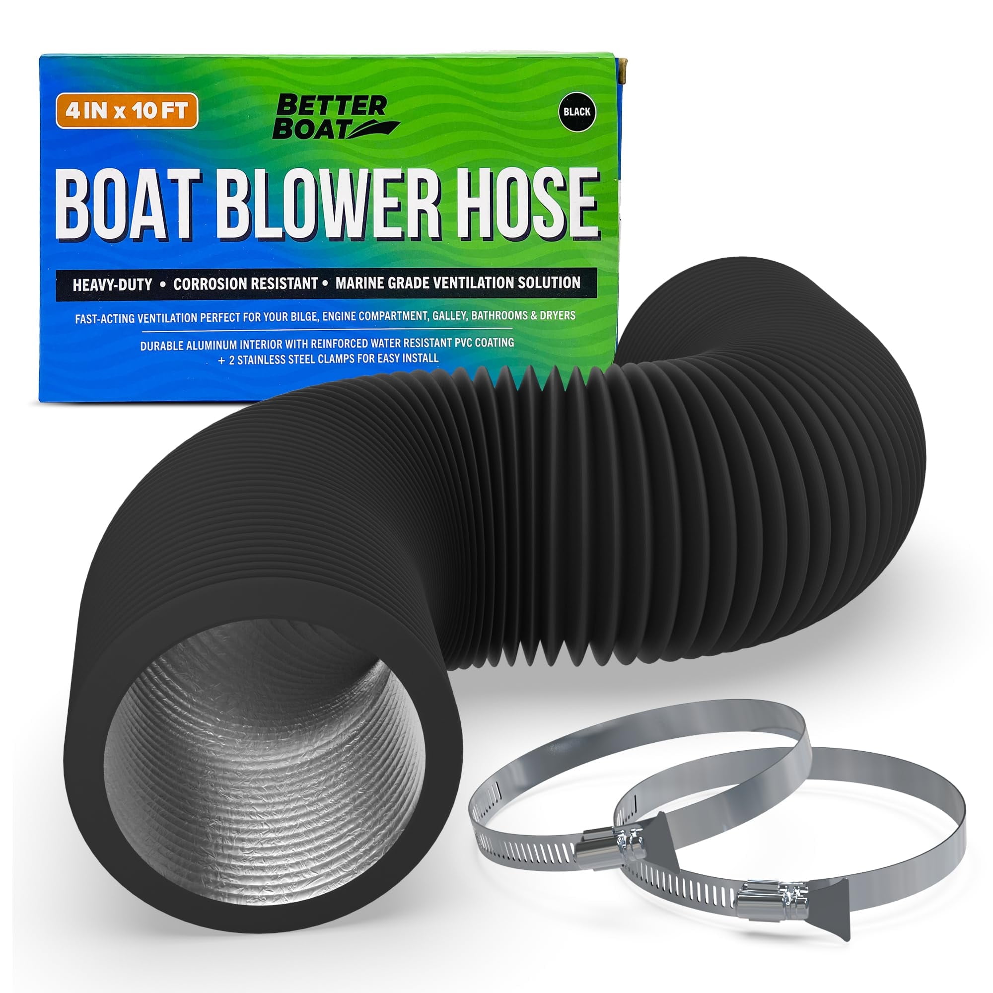 Boat Blower Hose, 4 Inch Marine Exhaust Hose, 10 Ft Flexible PVC Duct ...