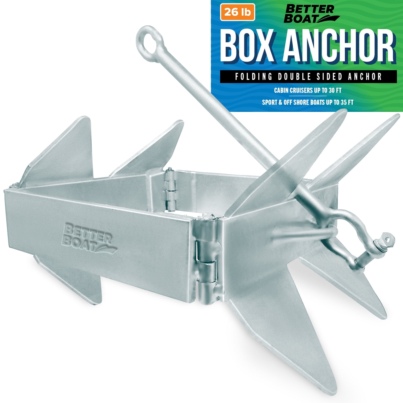 Better Boat 26lb Galvanized Steel Box Anchor for Boats Small and Large ...