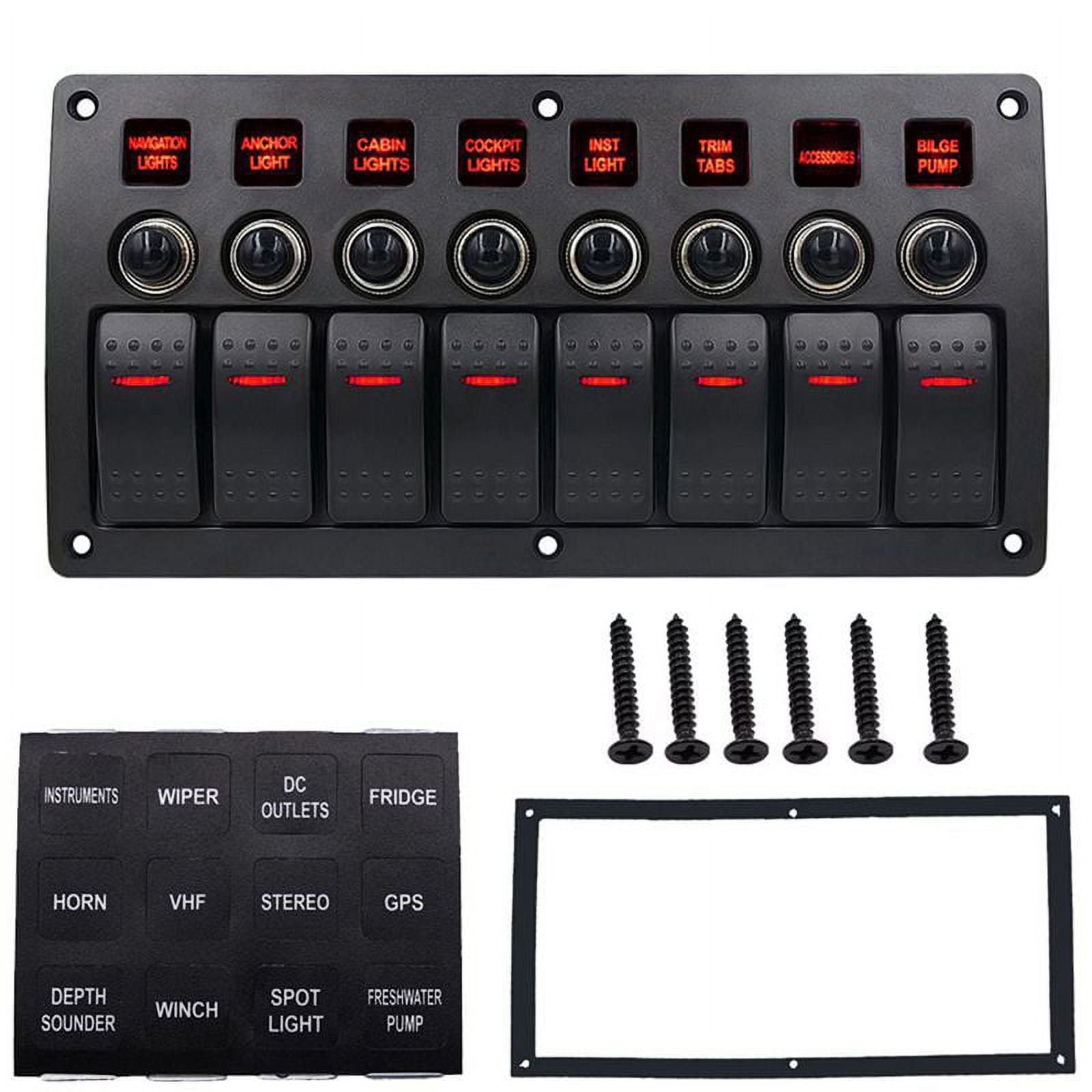 Boat Car Marine Rocker Switch Panel 8 Gang 3PIN & Circuit Breaker ...