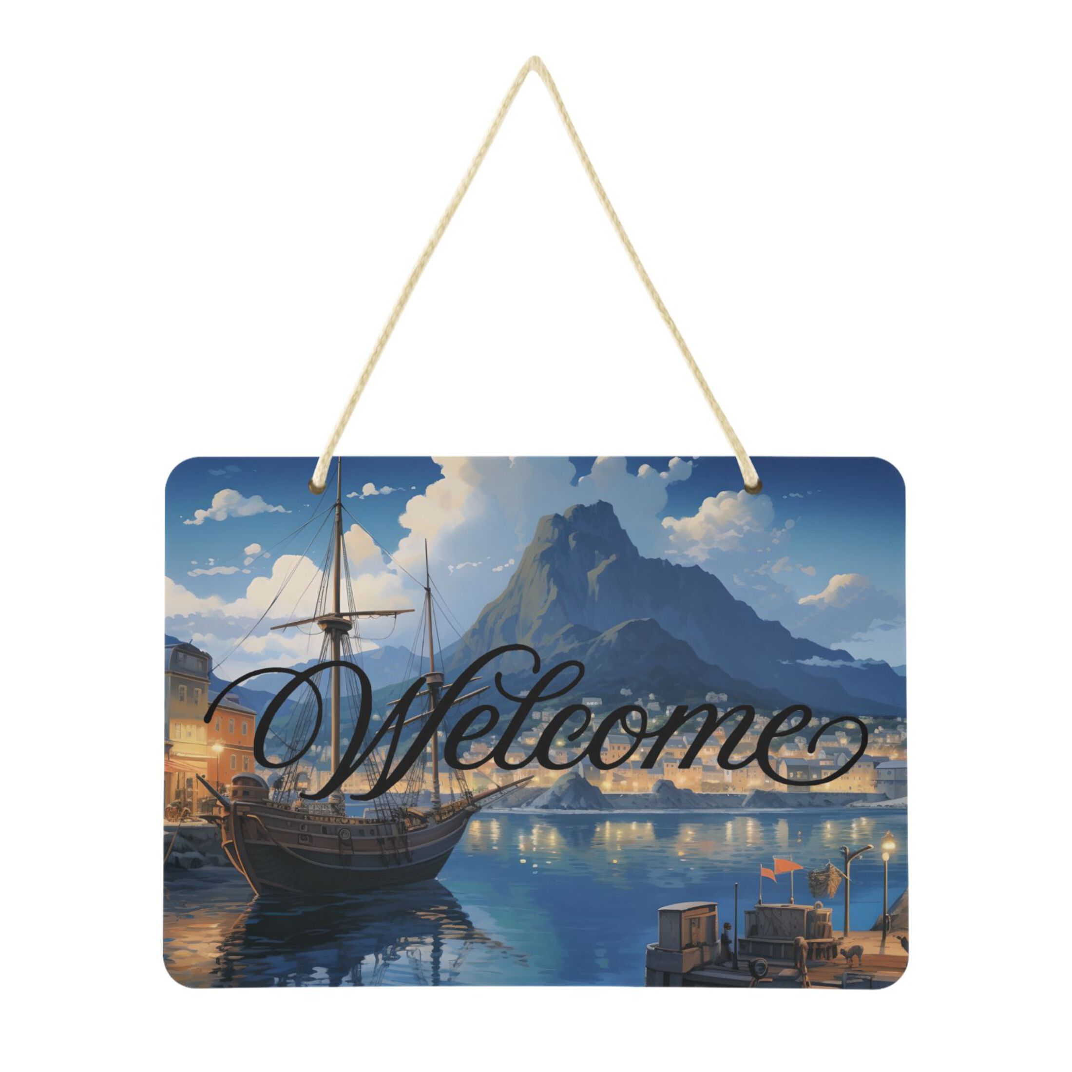 Boat City Mountain Welcome Sign Front Door PVC 14x10 inch Hanger Hello ...