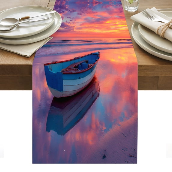 Boat Cotton Linen Table Runner Country Gradient Purple Yellow Sunset ...