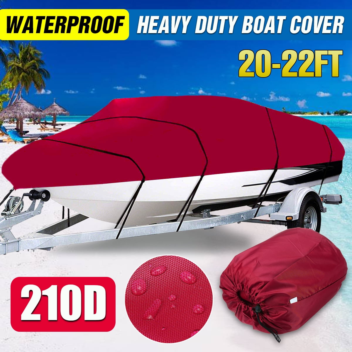 Boat Cover, 20-22ft Trailerable Boat Cover 210D Waterproof for Fishing ...