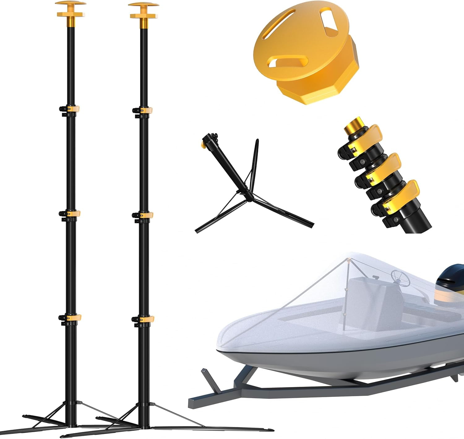 Boat Cover Support Poles Stand 2Pcs System Stable Base Height ...