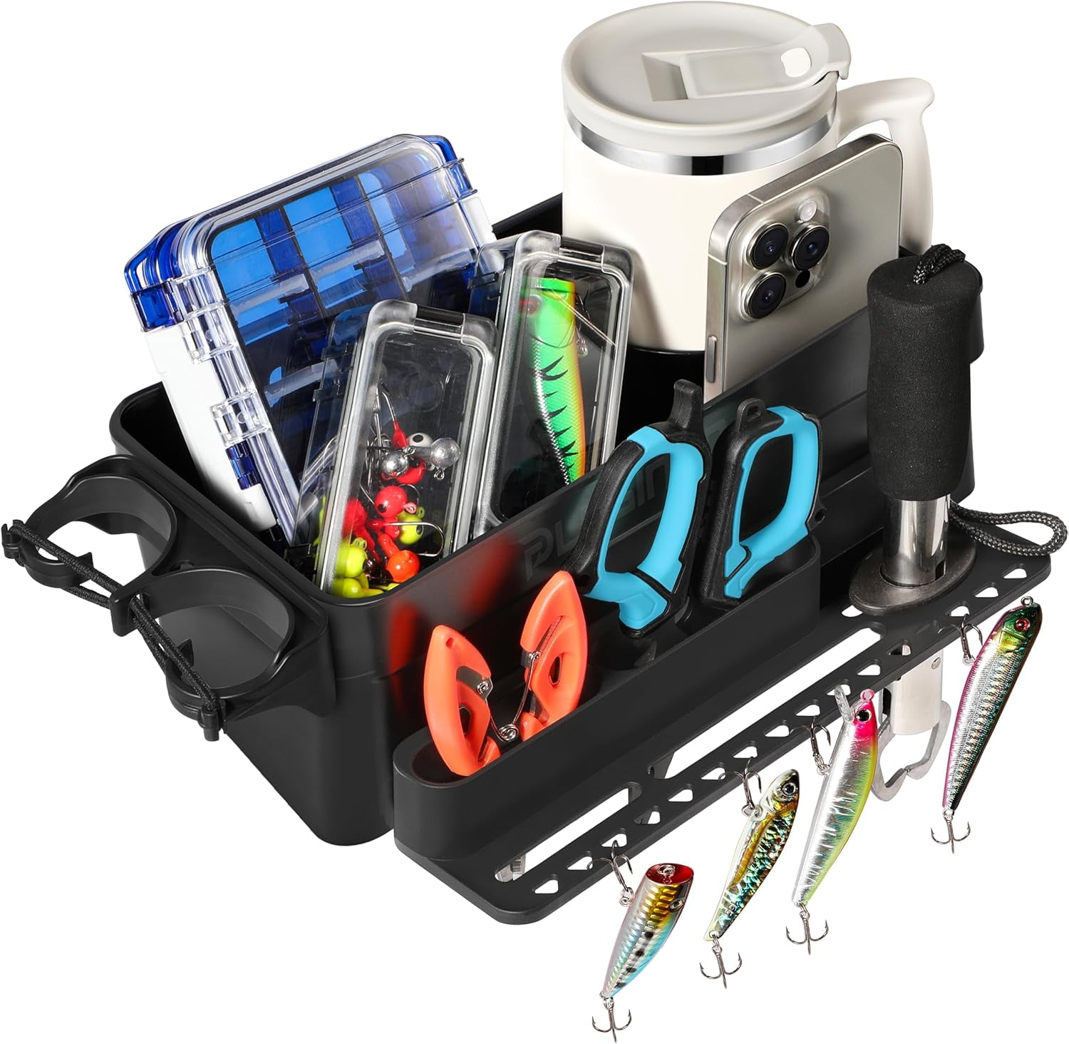 Boat Cup Holder, Boat Caddy Organizer with Fishing Rod Holder ...