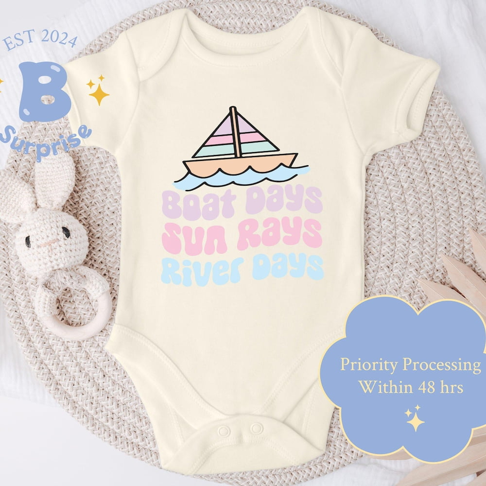 Boat Days Sun Rays River Days Onesie, Cute Pastel Nautical Baby ...