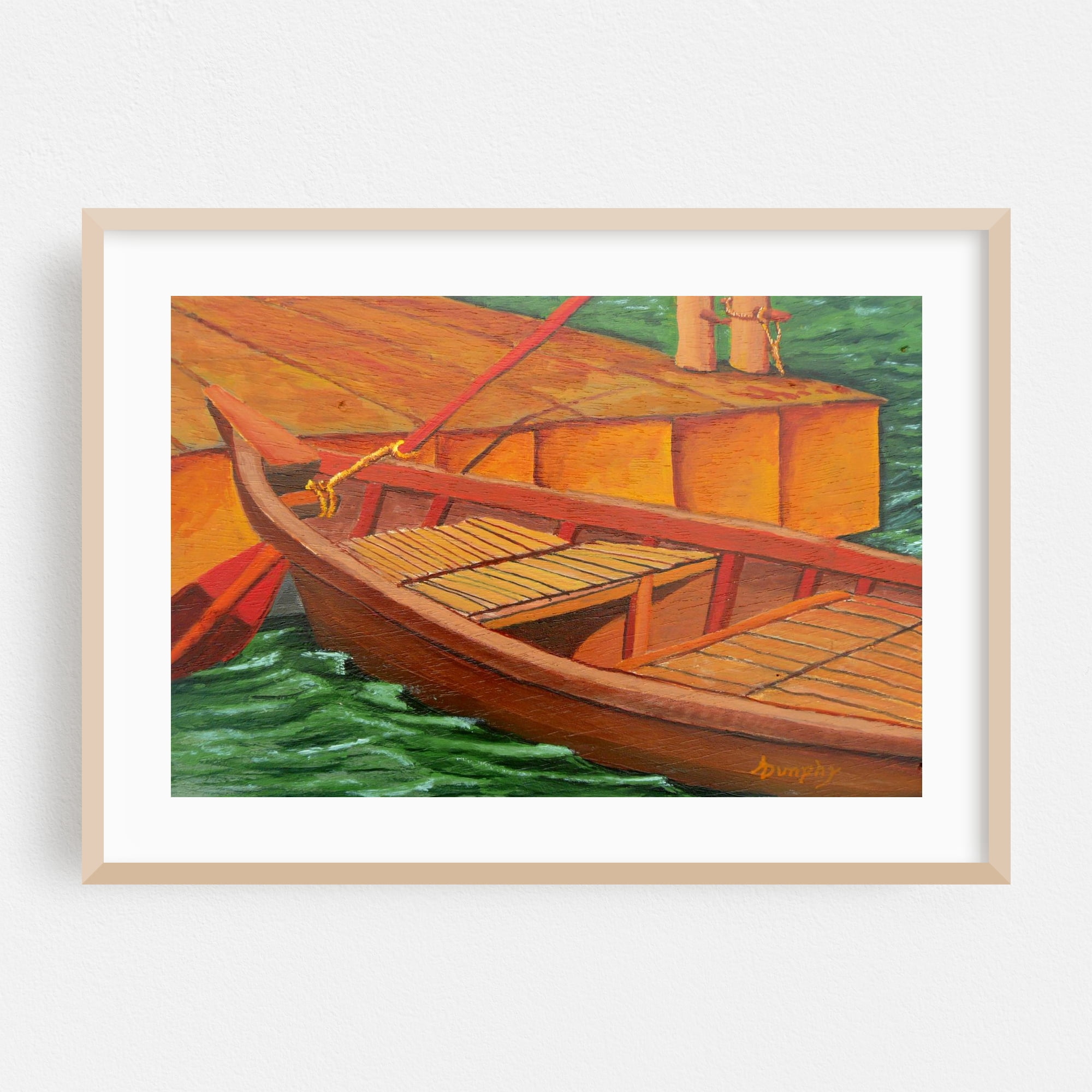 Boat Dock - Painting Boat Harbor Nautical Seaside Coastal Vintage Oak ...