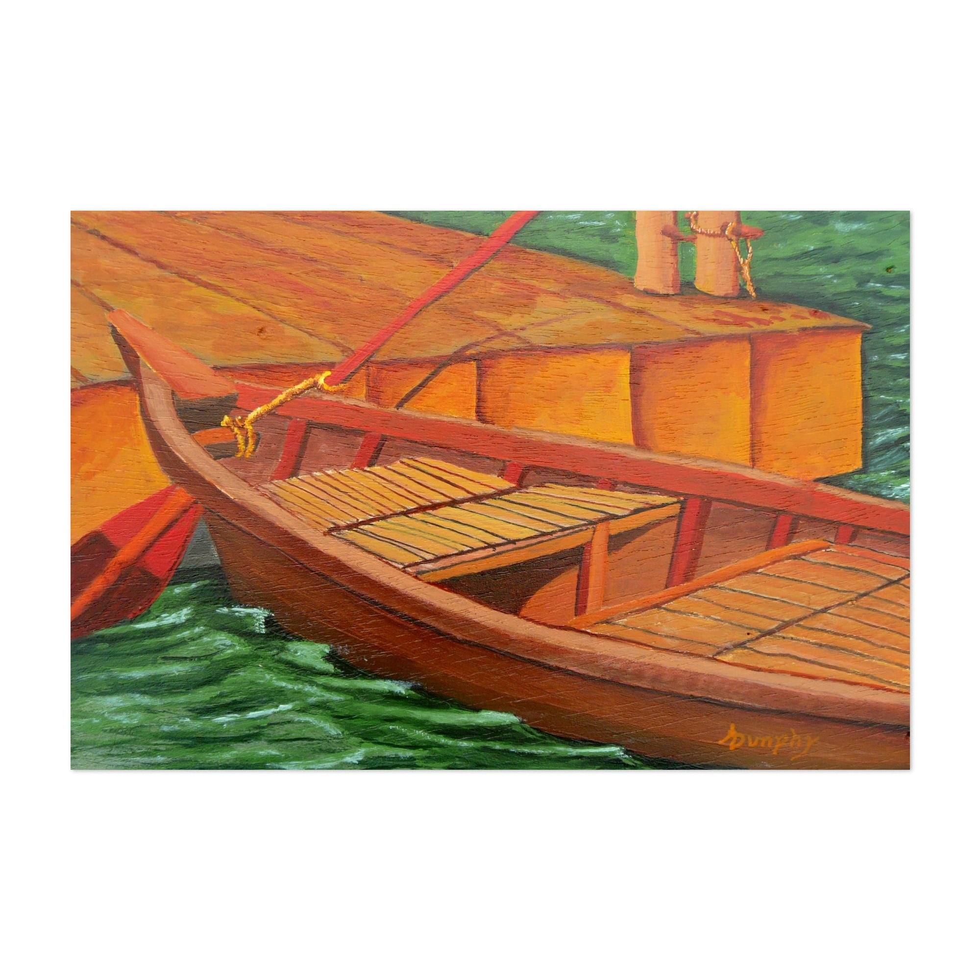Boat Dock - Painting Boat Harbor Nautical Seaside Coastal Vintage Water ...