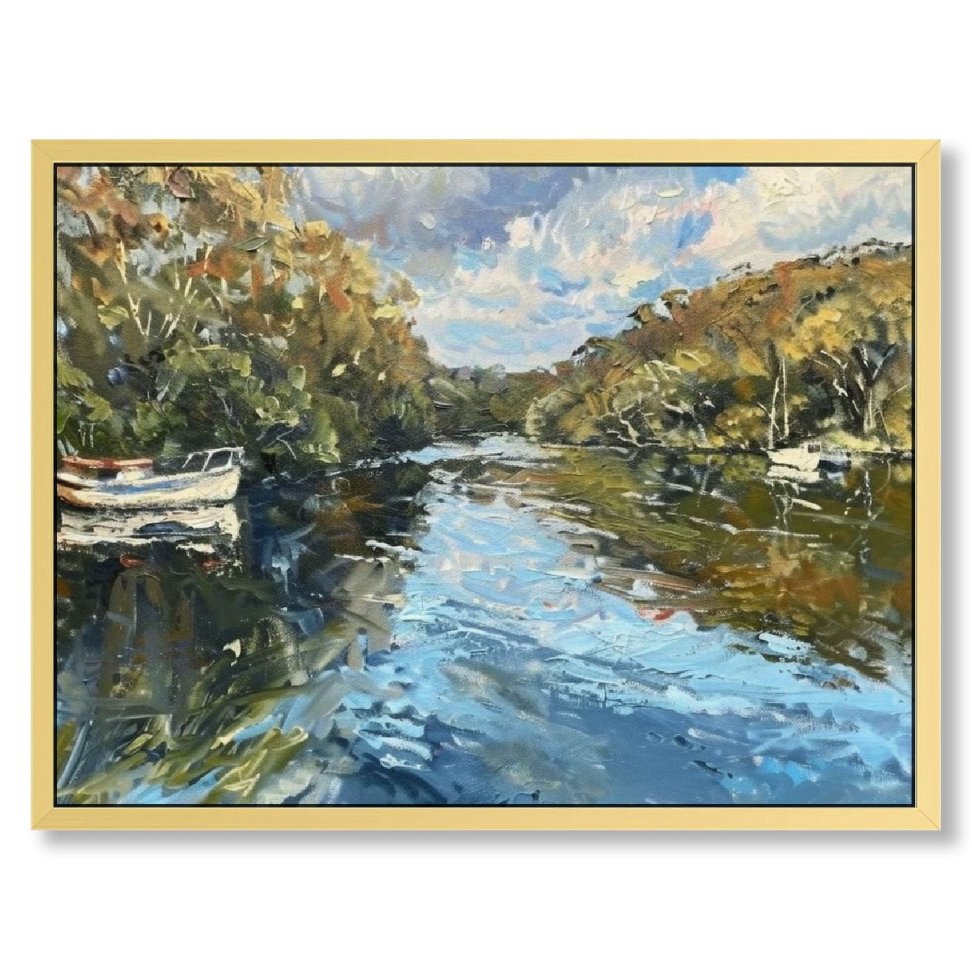 Boat Dock in The Afternoon Forest Landscape Wall Art Landscape Painting ...