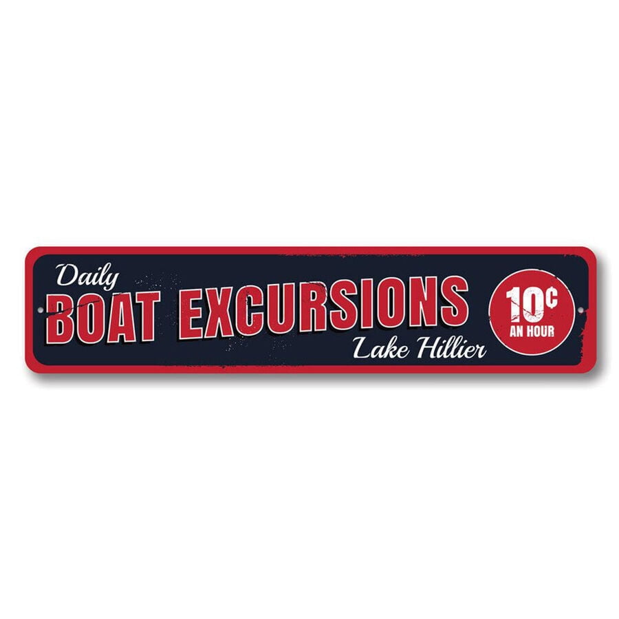 Boat Excursions Sign Lake Name Metal Wall Decor Size: 4 x 16 Inch ...