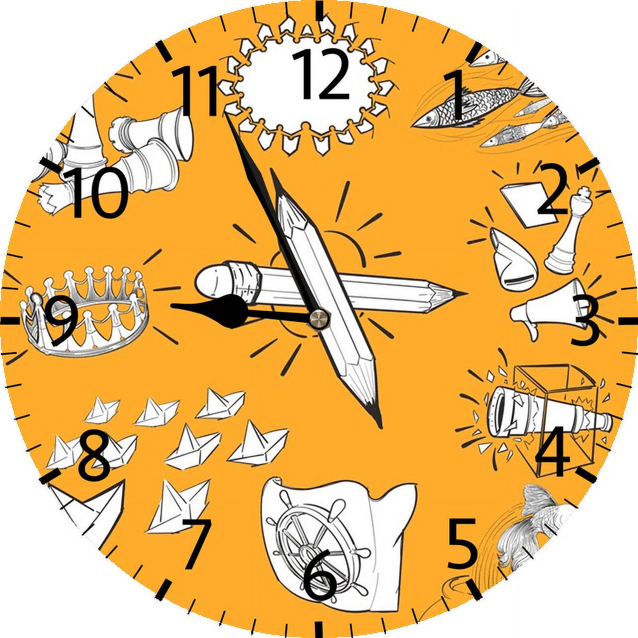 Boat Fish Wall Clocks Battery Operated Silent Non-Ticking,Vintage Round ...