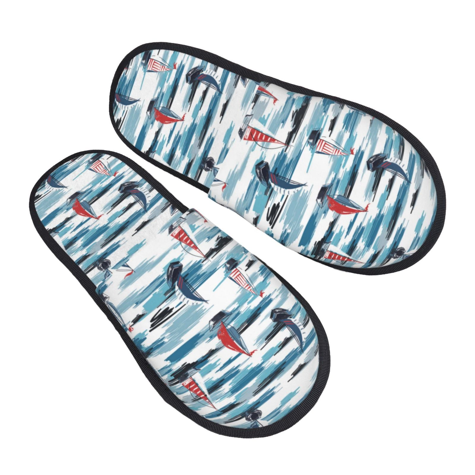 Boat In Ocean House Slippers for Women Indoor, Fuzzy Warm Women's ...